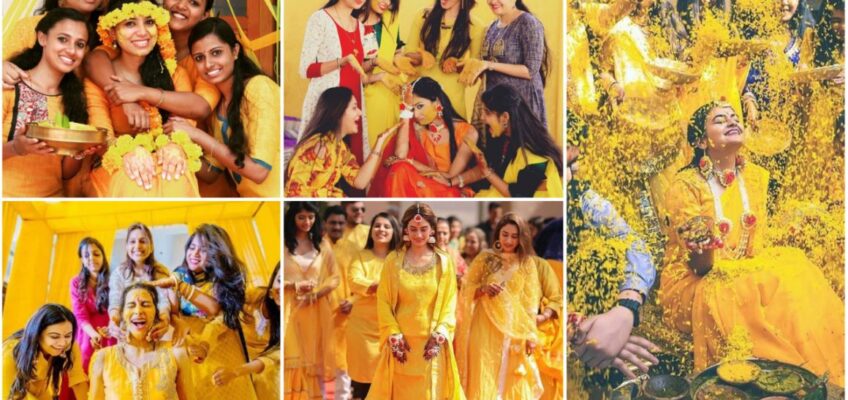 Haldi Photoshoot Bride with her Friends - Fashion Design Ideas